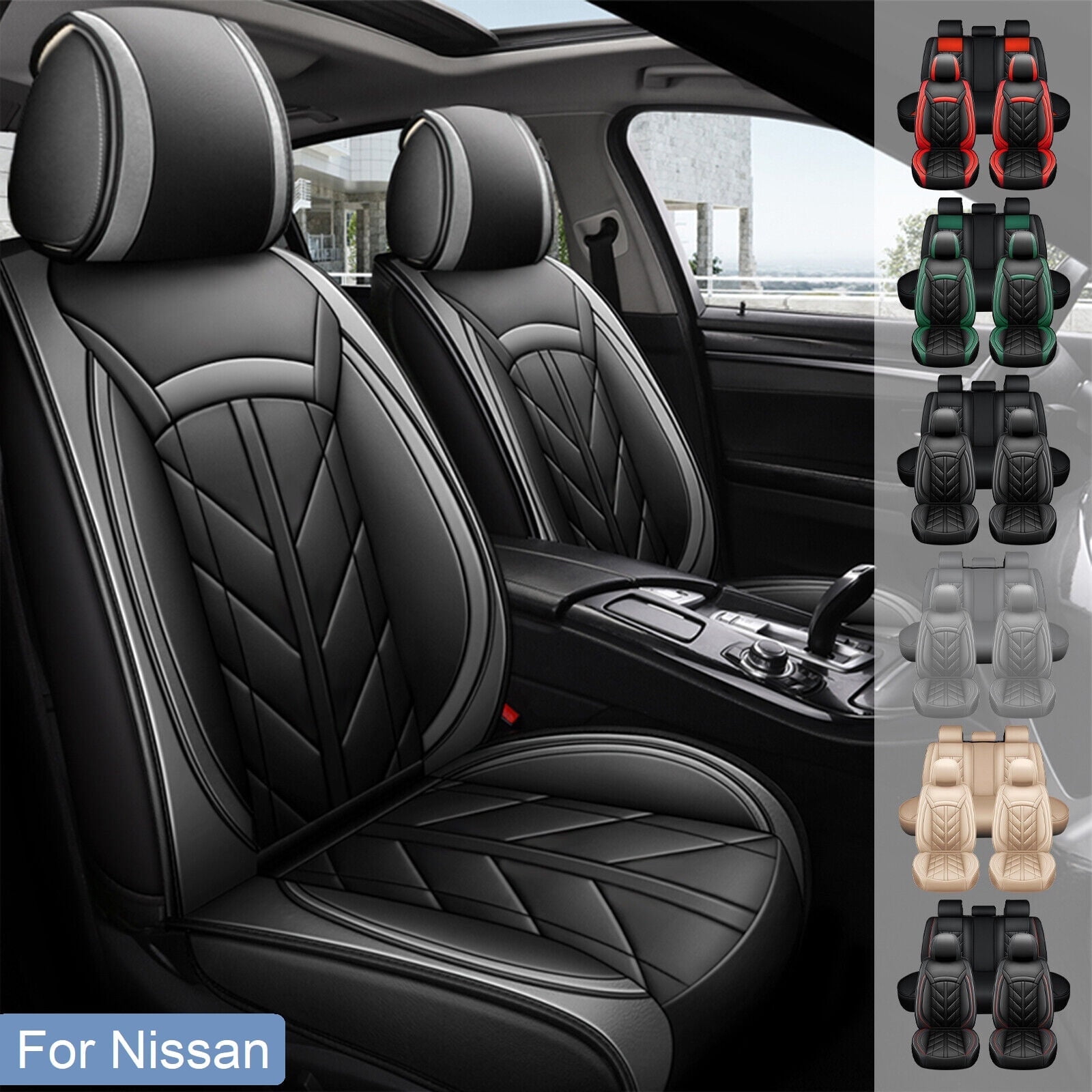 Premium PU Leather 5-Seats Car Seat Covers for Nissan Models - Black ...