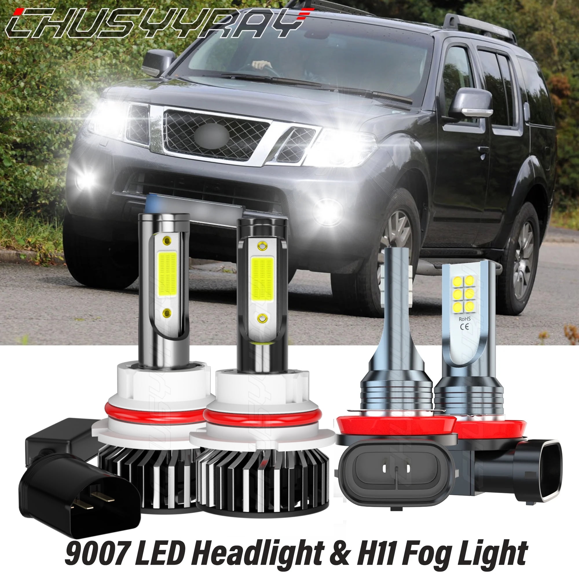 CHUSYYRAY LED Headlight Dual Beam Fog Light Bulbs Kit for Nissan ...