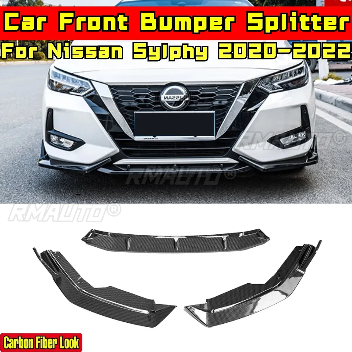For Nissan Sylphy 2020-2022 Body Kit Front Bumper Lip Carbon Fiber Look ...