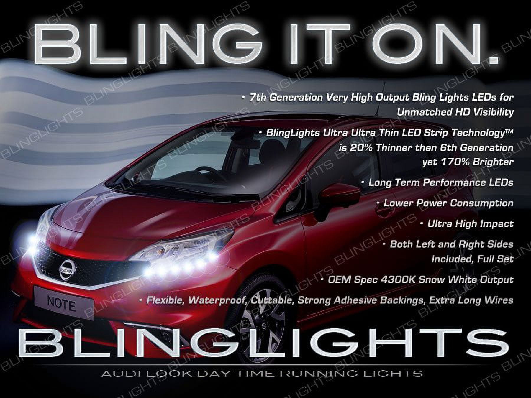 For Nissan Versa Note C12 LED DRL Head Light Strips Day Time Running ...