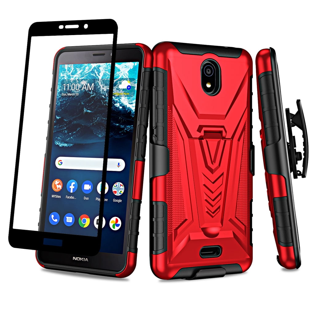 For Nokia C100 Case Military Grade Ring Car Mount Kickstand Wtempered ...