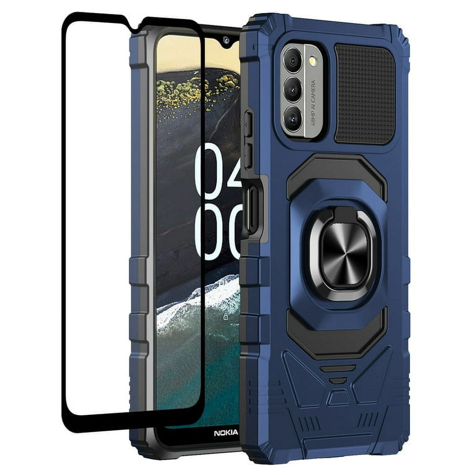 For Nokia C110 Case with Tempered Glass Screen Protector Ring Kickstand ...