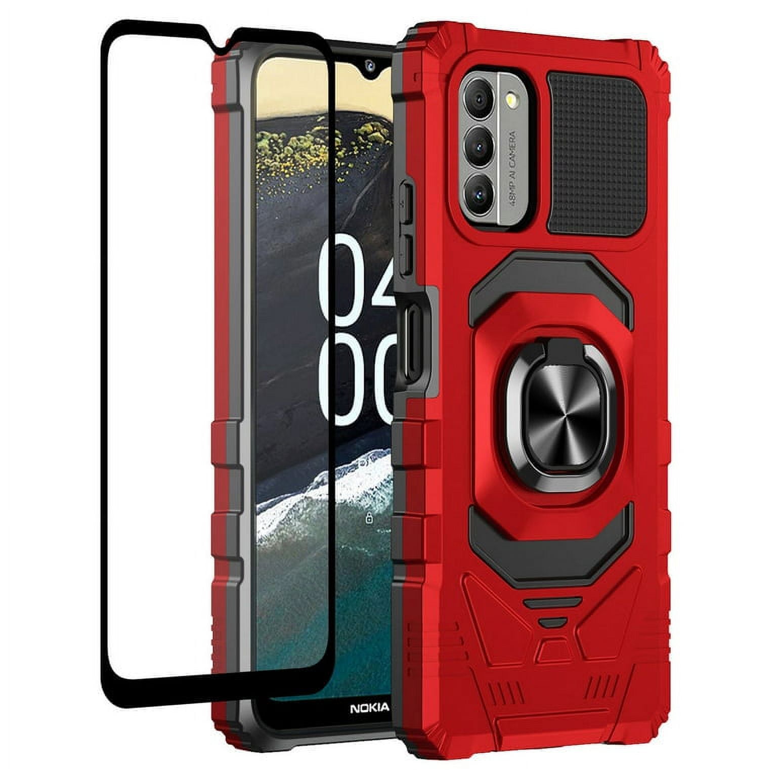 For Nokia C110 Case with Tempered Glass Screen Protector Ring Kickstand ...