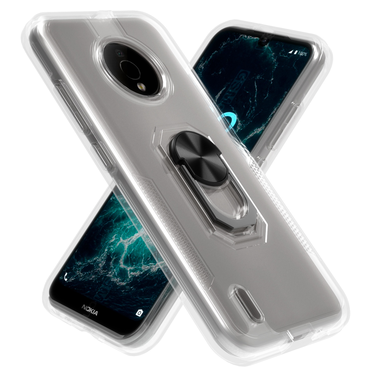 For Nokia C200 Transparent Magnetic Ring Stand Hybrid Case Cover ...