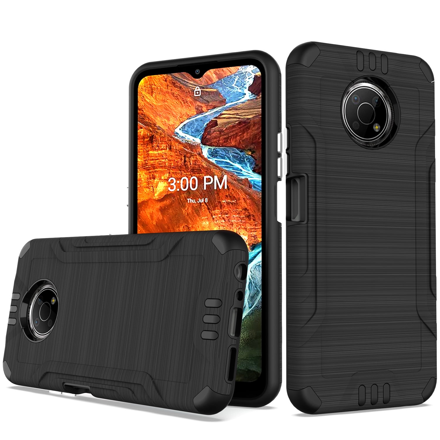 For Nokia G300 Hybrid Dual Layer Slim Defender Armor Tuff Metallic ...