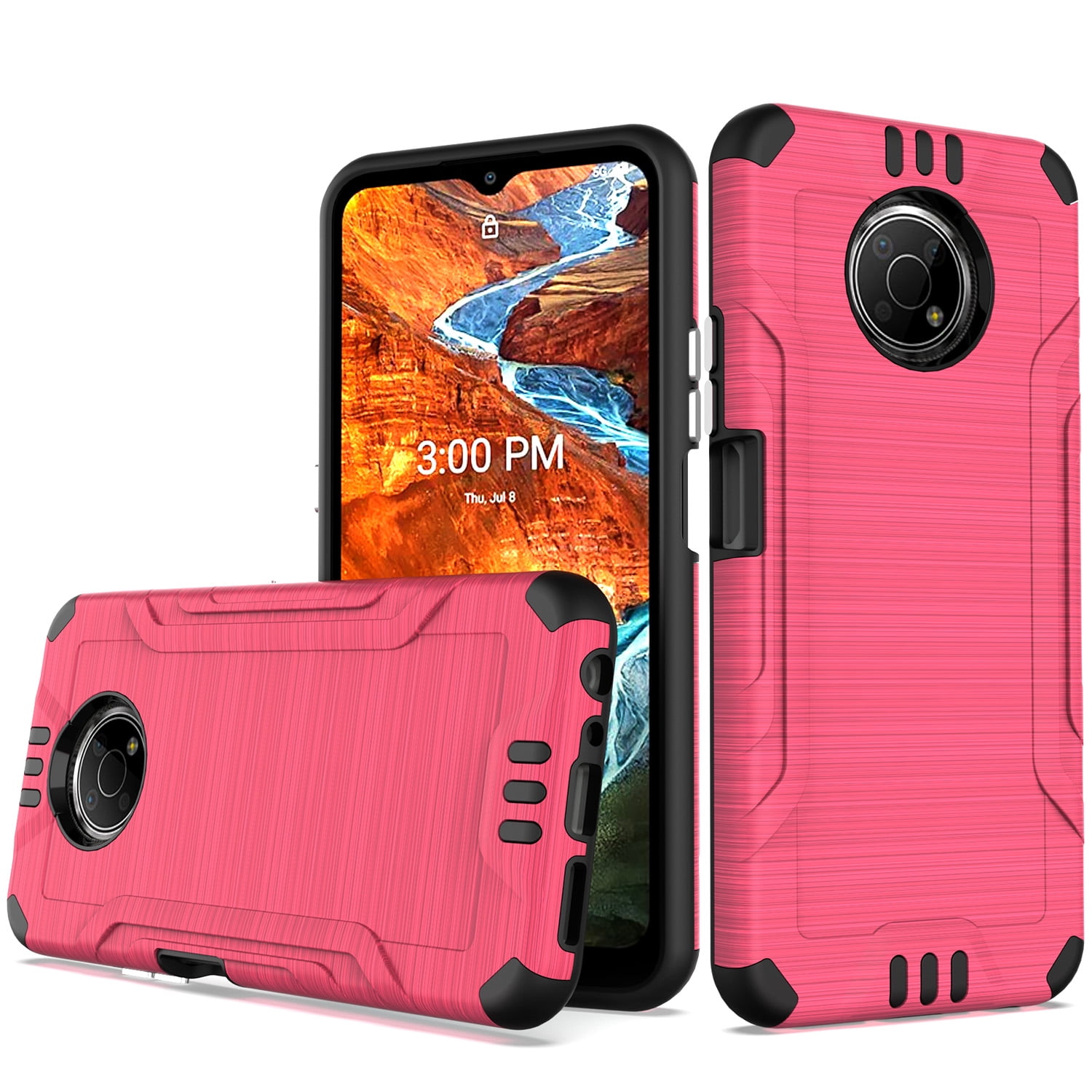 For Nokia G300 Strong Tough Metallic Design Hybrid - Hot Pink - Walmart.com