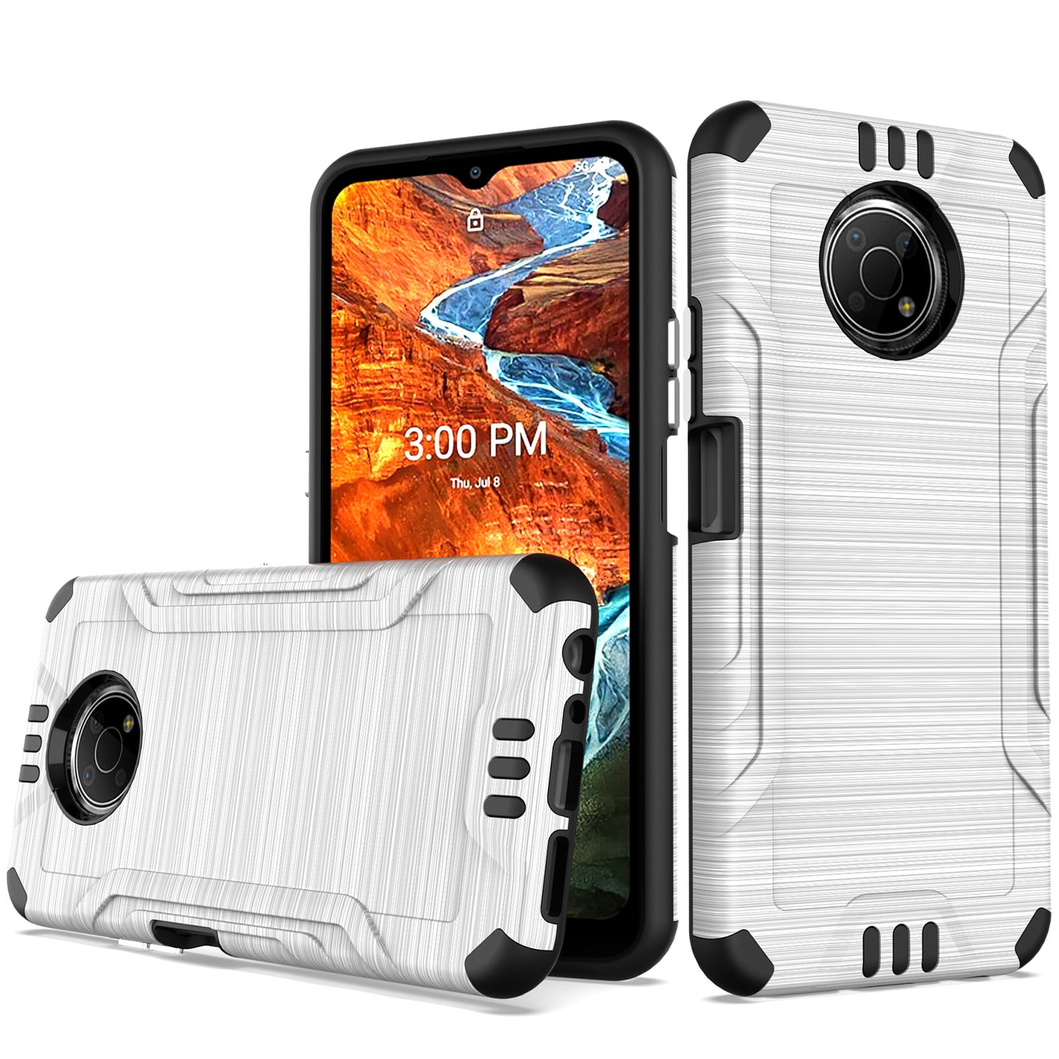 For Nokia G300 Strong Tough Metallic Design Hybrid - Silver - Walmart.com