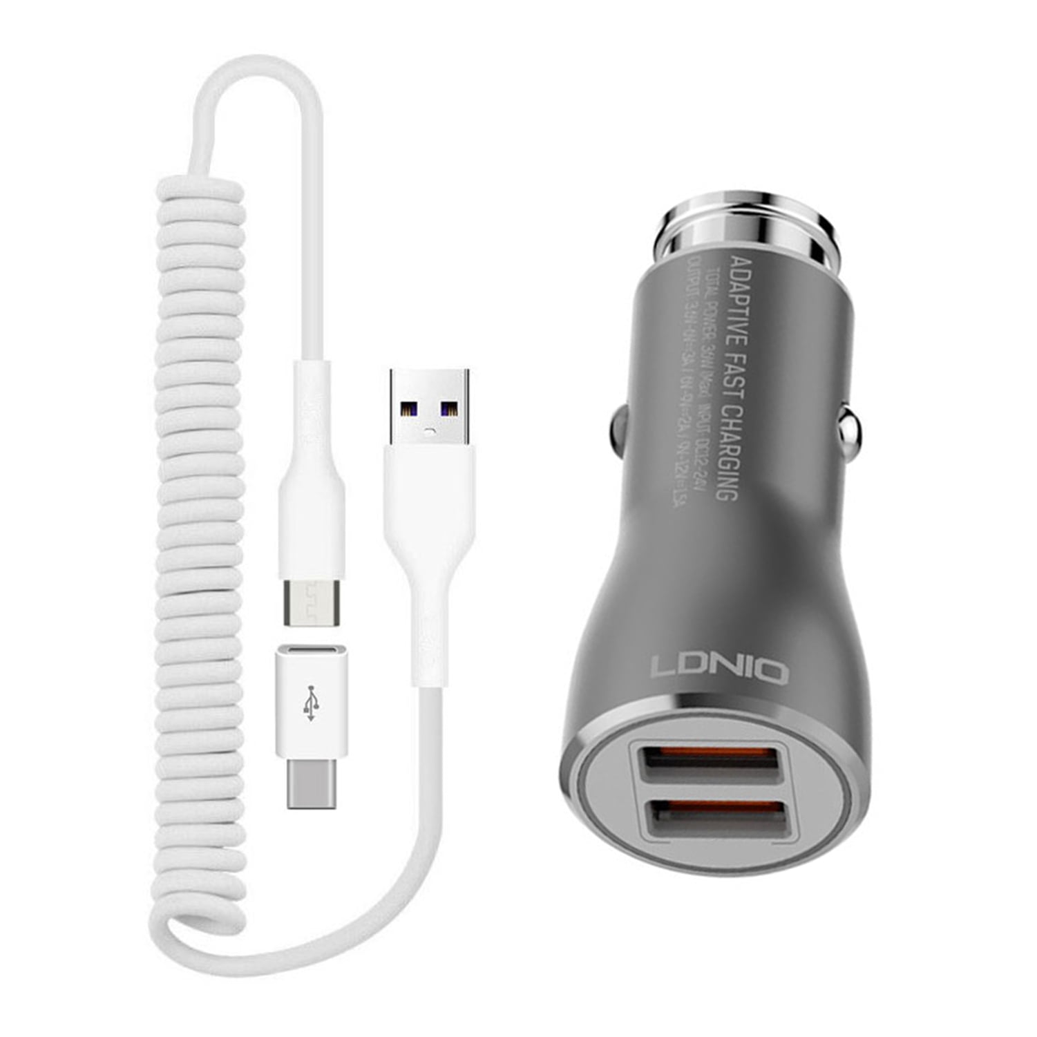 For OnePlus Nord N10 5G - Car Charger 36W Fast 2-Port USB Coiled Cable ...