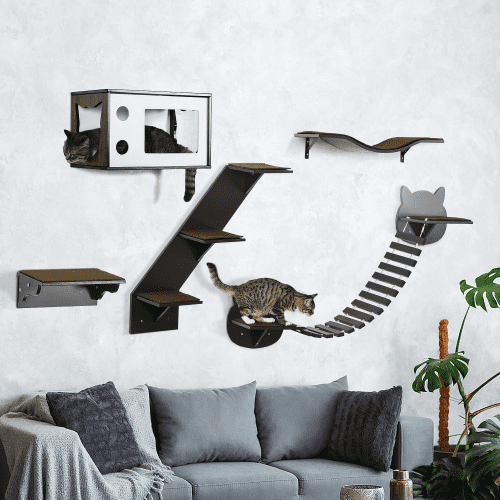 For PawHut Ergonomically Curved Cat Shelves Cozy Wall-Mounted Cat Tree ...