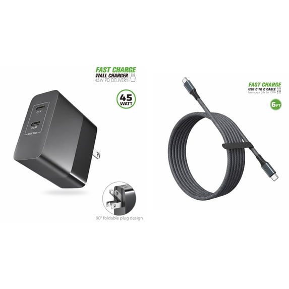 For Pinwheel Plus 6 45W Fast Home Wall Travel Charger PD USB C + 1 X ...