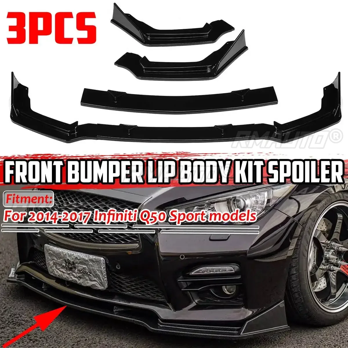 For Q50 Car Front Bumper Lip Spoiler Splitter Lip Diffuser Bumper Guard ...