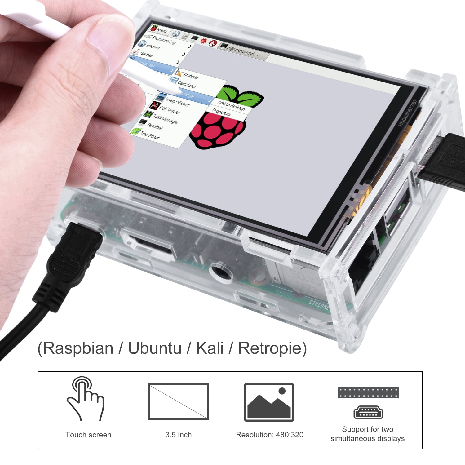 For Raspberry Pi 3, 3.5 Inch Touch Screen with Protective Case 320x480 ...