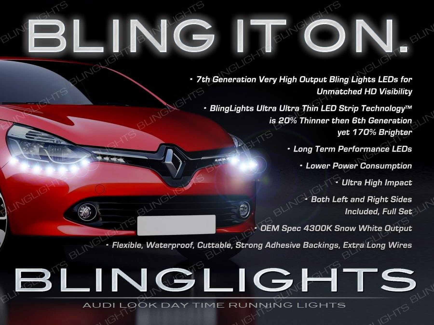 For Renault Clio LED DRL Head Light Strips Day Time Running Lamps Kit ...