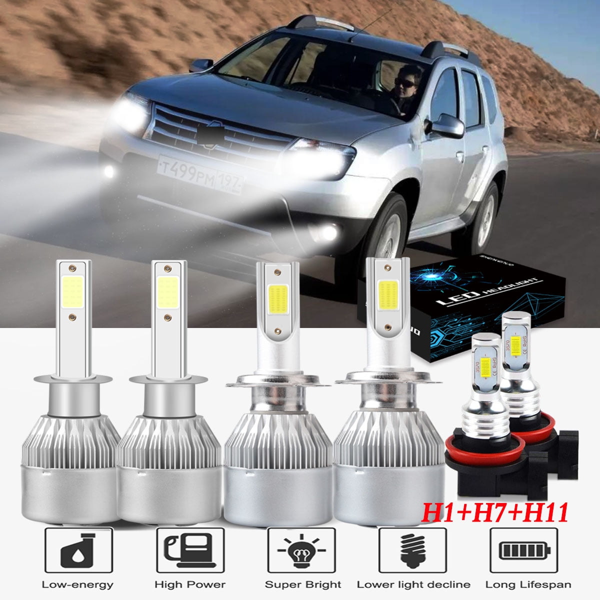 For Renault Duster 2018 2019 Headlights H1 H7 High/Low Beam+ H11 Fog ...