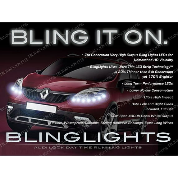For The Renault ScÃ©nic LED DRL Head Light Strips Day Time Running Lamp ...