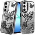 For Samsung A17 5G Case Bling Butterflies 3D Glitter Cover + Tempered ...
