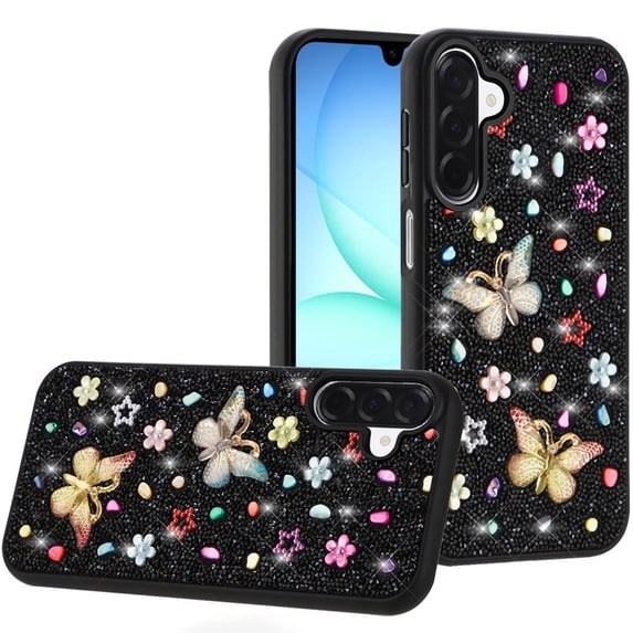 For Samsung A17 5G Butterfly Ornaments Diamond Bling Glitter Hybrid ...