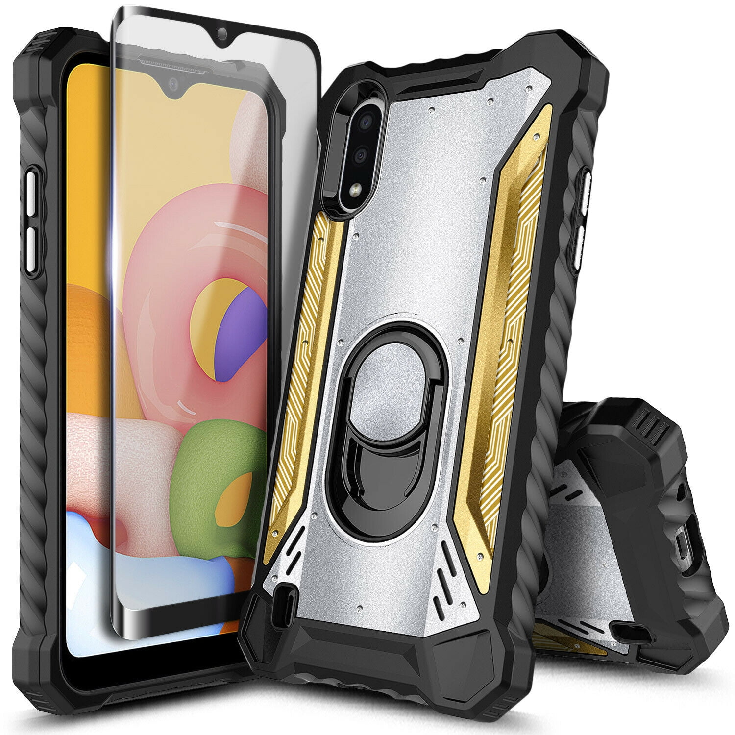 For Samsung Galaxy A01 Case, with Tempered Glass Screen Protector (Full ...