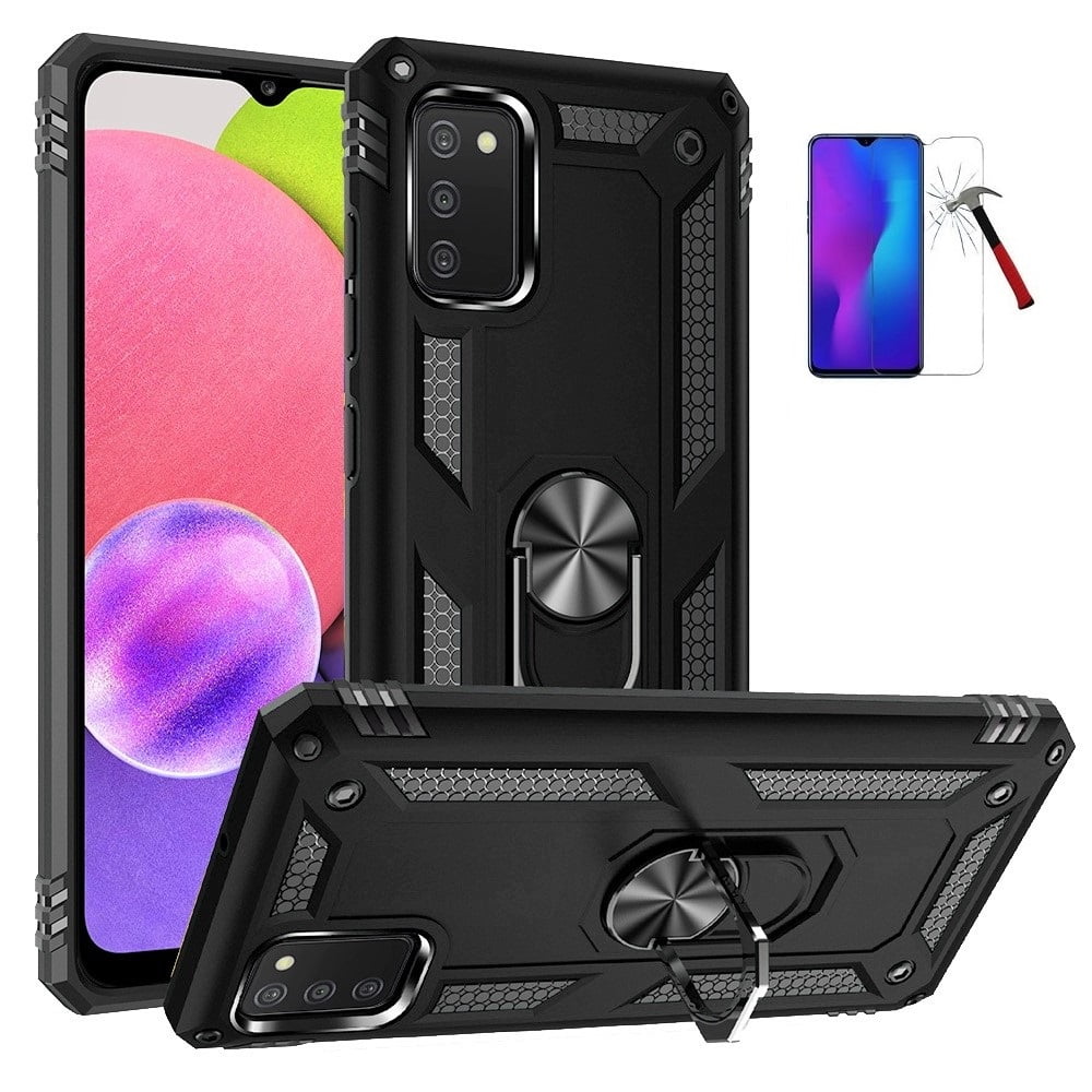 Samsung Galaxy A03s Case for Straight Talk/ TracFone, Shockproof Ring Stand Matte Cover with ...
