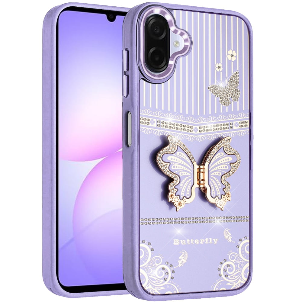 For Samsung Galaxy A07 Glitter Butterfly Case with 3D Stand Sparkle ...