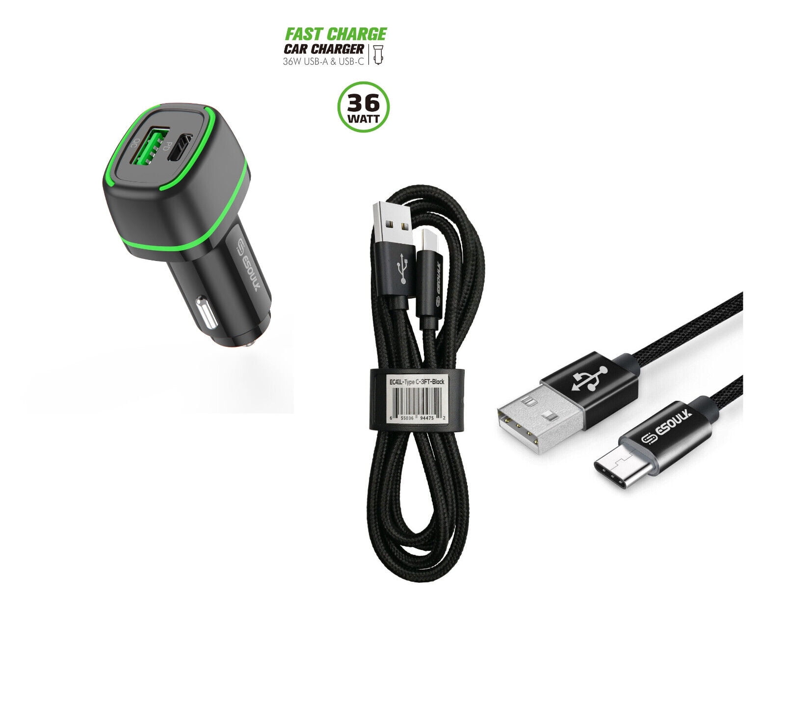 For Samsung Galaxy A13 5G S136DL 36W Car Charger PD + 2.4A USB with 3ft ...