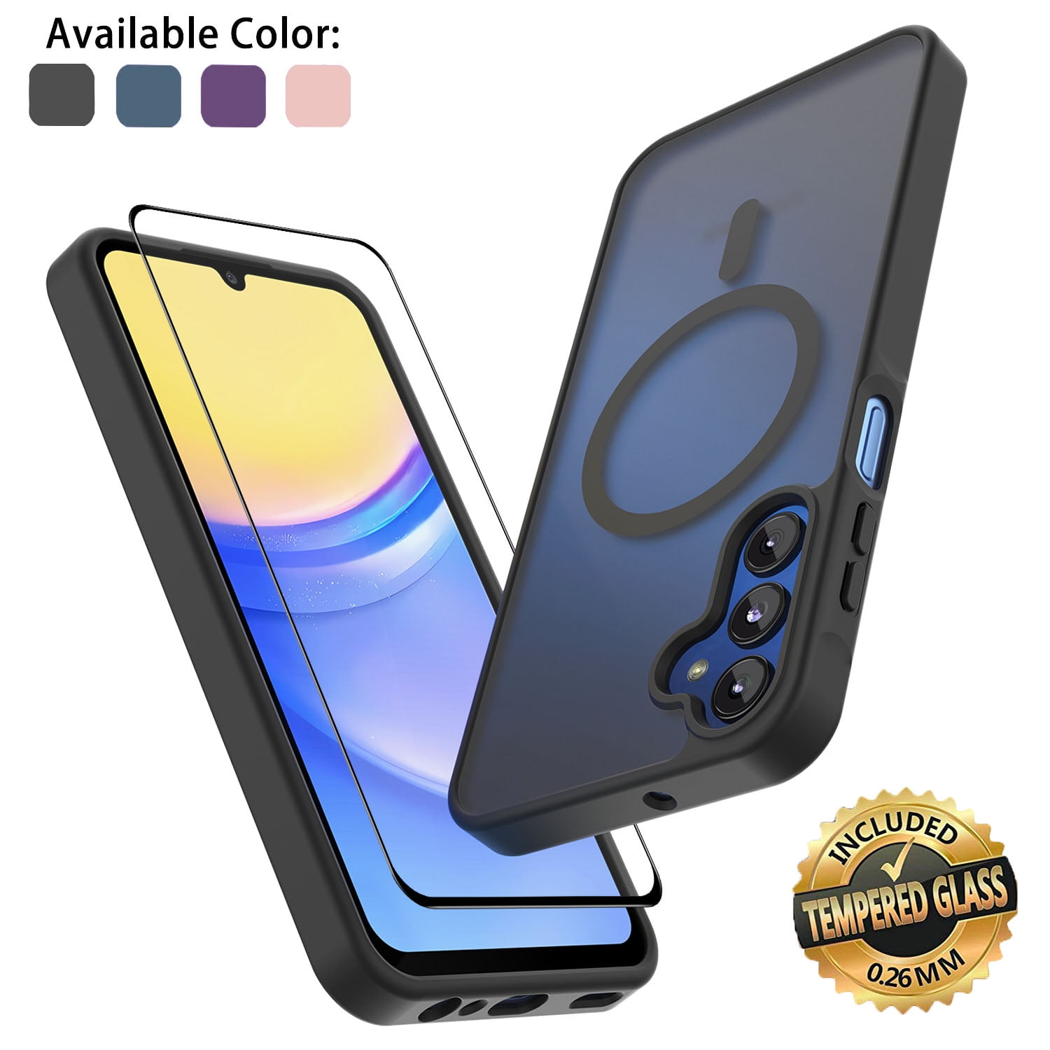 For Samsung Galaxy A15 5G Case with Tempered Glass Screen Protector, Magnetic Phone Case for ...