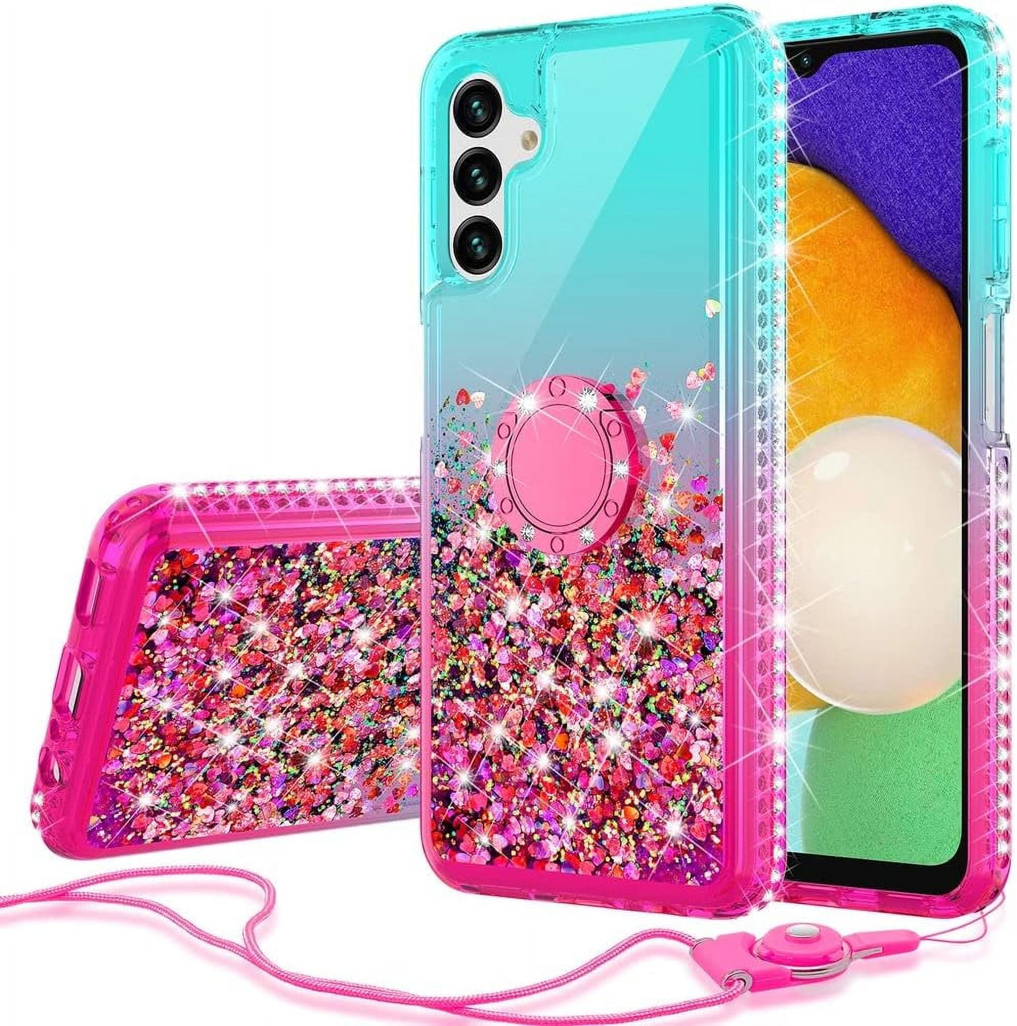 Samsung Galaxy A15 5G Liquid Glitter Case with Ring Kickstand, Lanyard ...