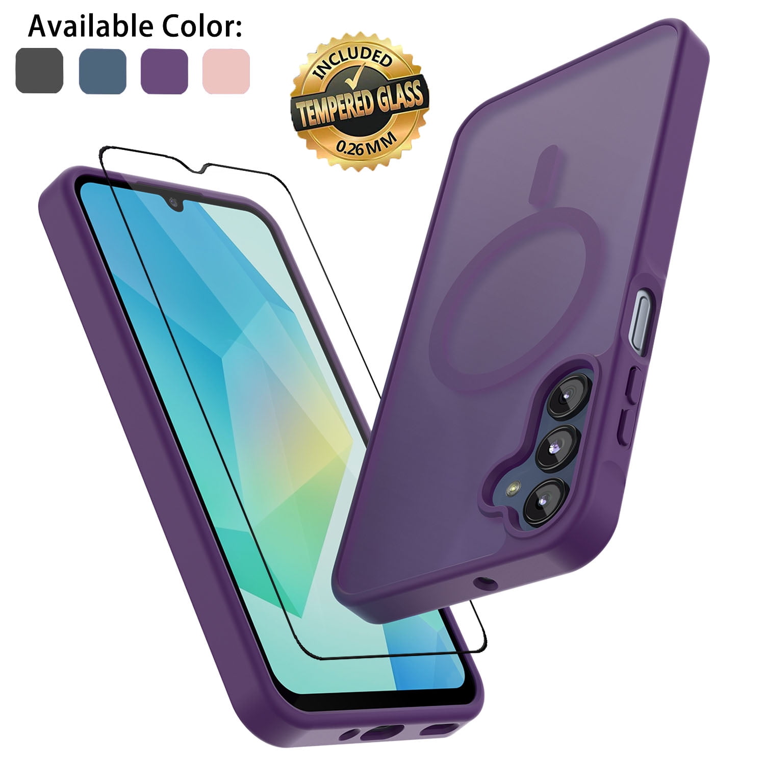 For Samsung Galaxy A16 5G Case with Tempered Glass Screen Protector, Magnetic Phone Case for ...