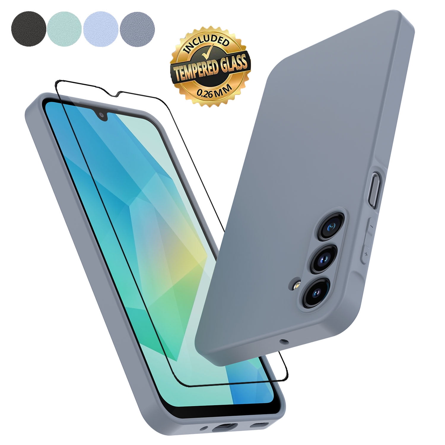 For Samsung Galaxy A16 5G Silicone Case with Tempered Glass Screen Protector, Tekcoo Shockproof ...