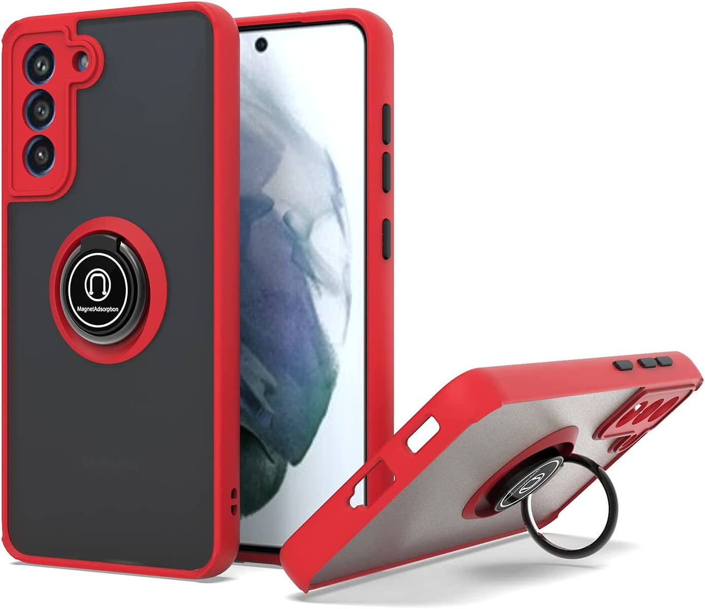 For Samsung Galaxy A25 5G Matte Clear Hybrid Cases with Magnetic Stand [Rotate Ring Holder] Hard ...