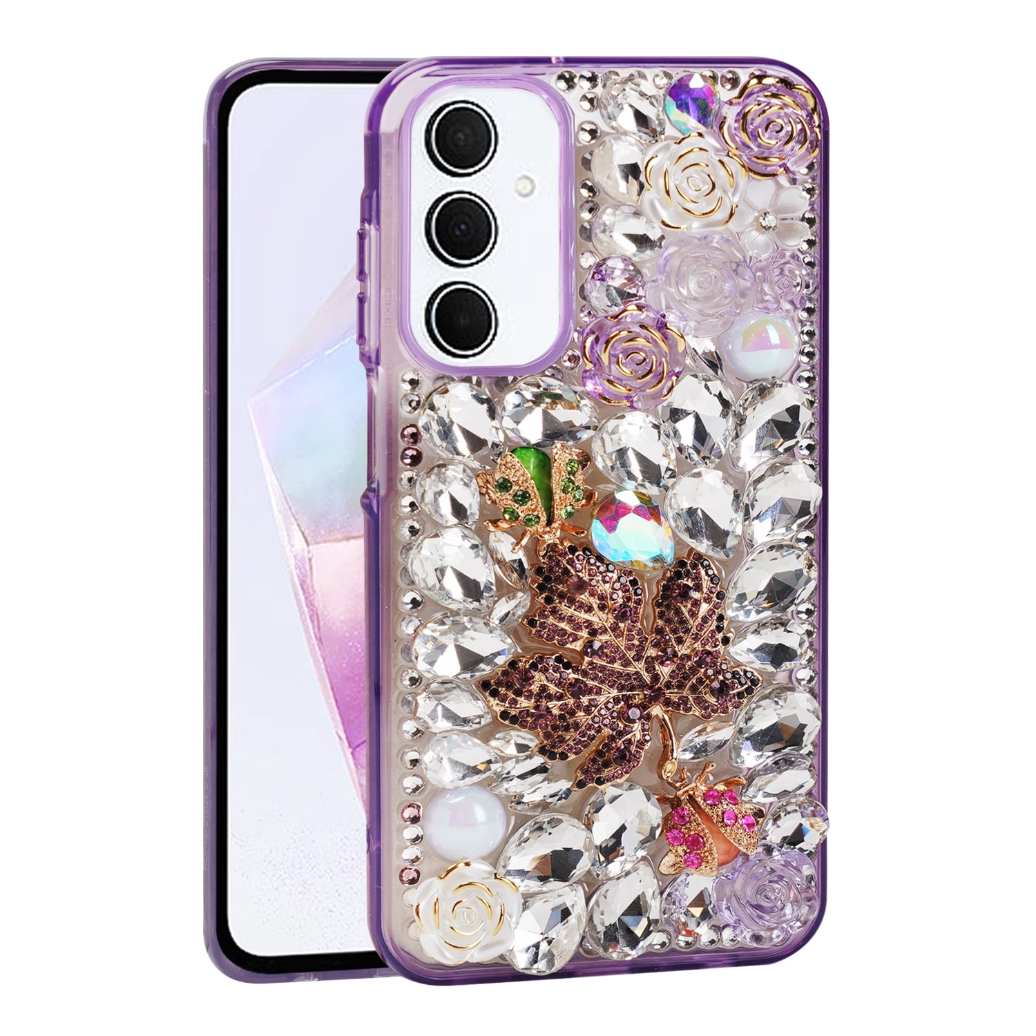 For Samsung Galaxy A35 5G / SM-A356 Luxury Diamond Rose 3D Leaf Design ...