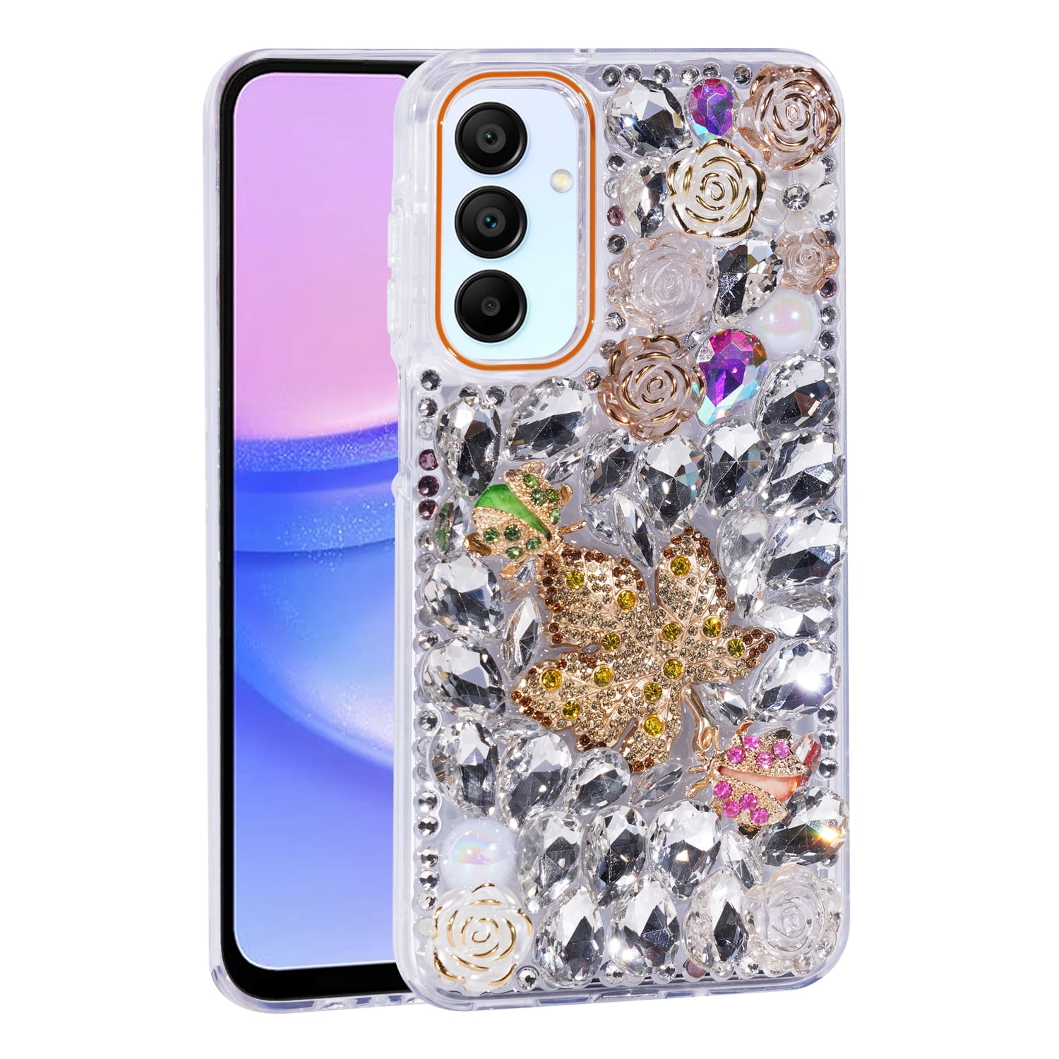 For Samsung Galaxy A36 5G / SM-A366 Luxury Diamond Rose 3D Leaf Design ...