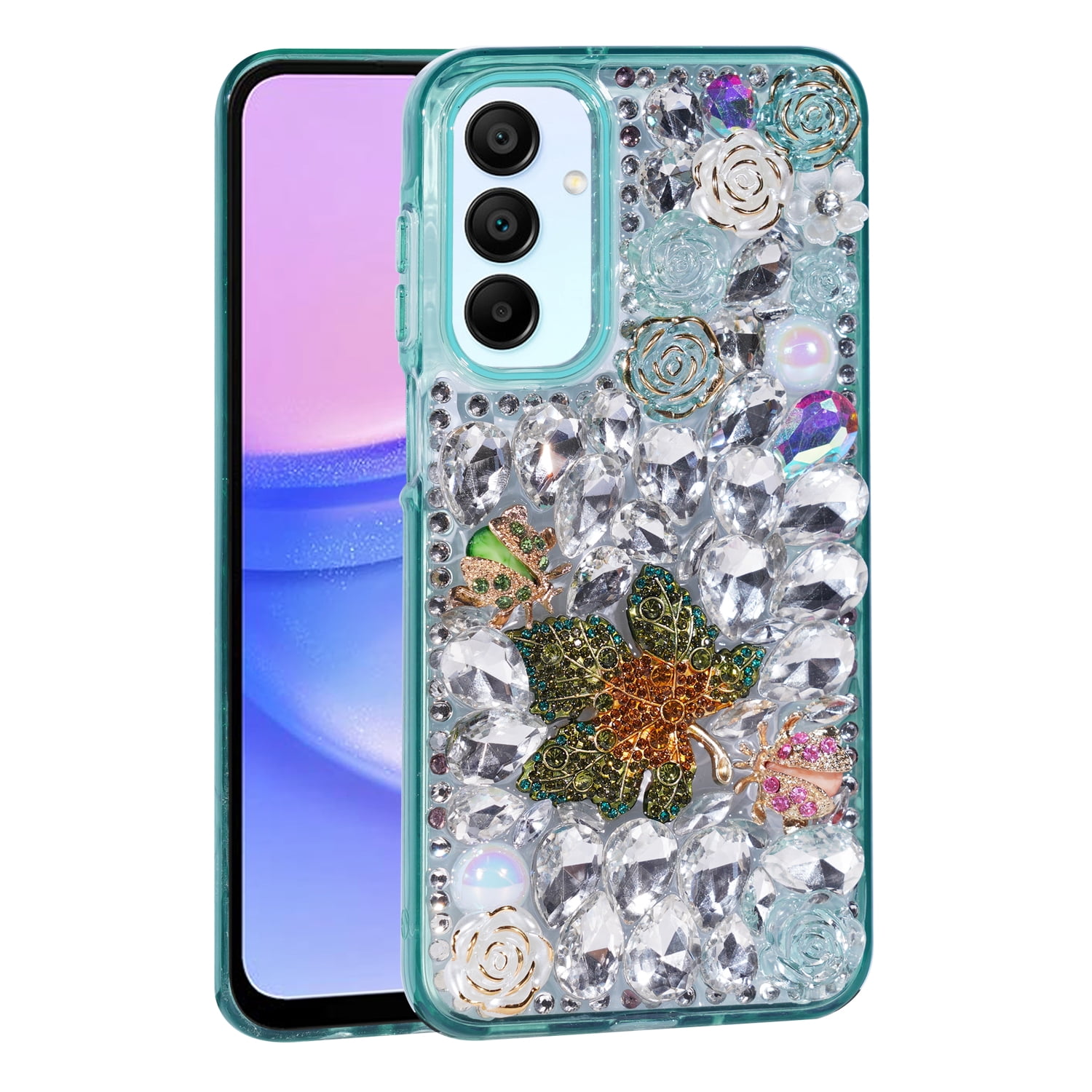 For Samsung Galaxy A36 5G / SM-A366 Luxury Diamond Rose 3D Leaf Design ...