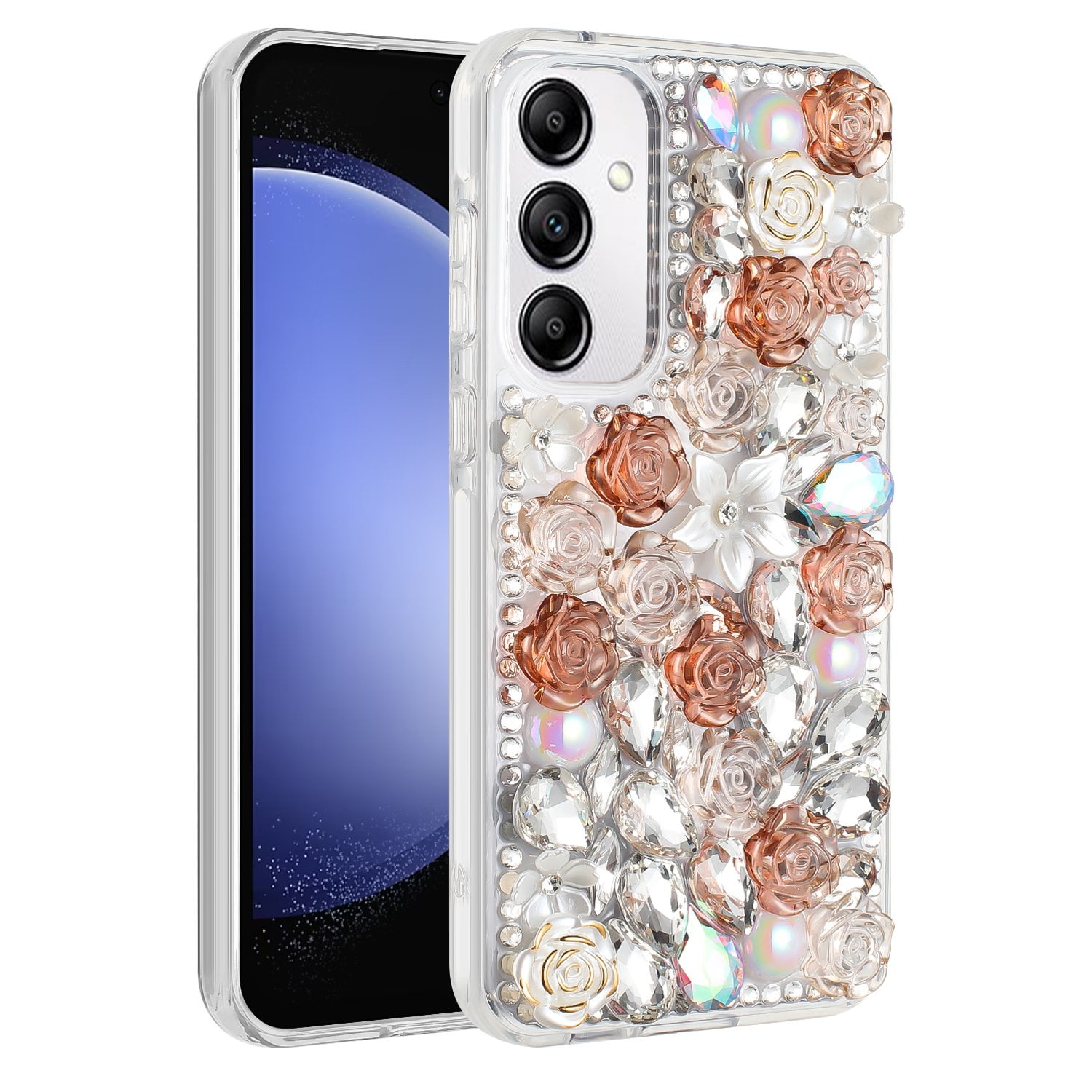 For Samsung Galaxy A55 5G / SM-A556 Diamond Rose 3D Design Raised lip ...