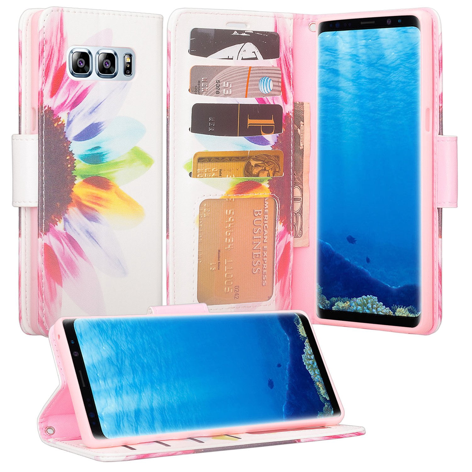 For Samsung Galaxy Note 8 Case, Slim Flip [Kickstand] Pu Leather Wrist ...