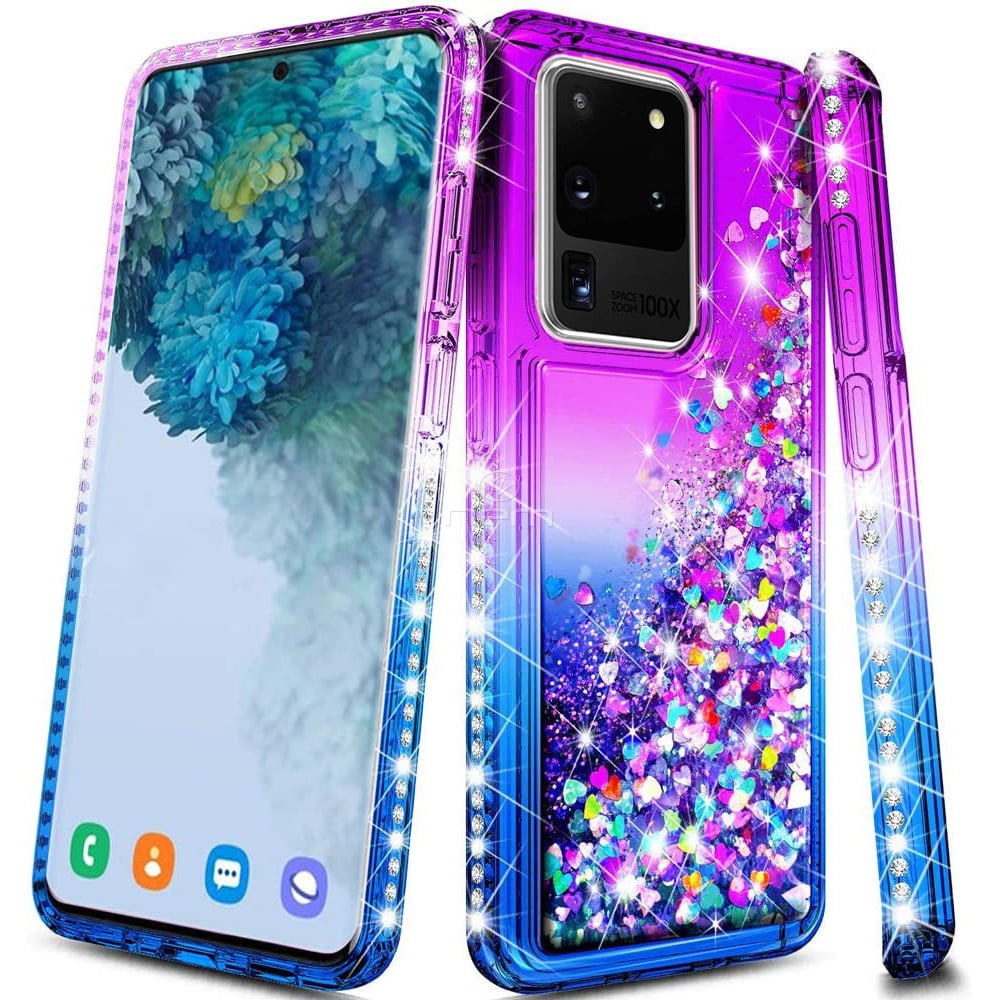 For Samsung Galaxy S20 Ultra Sparkling Glitter Liquid Floating Hearts ...