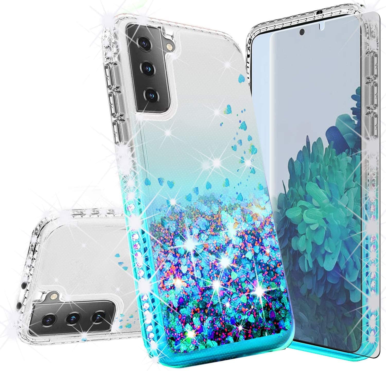 For Samsung Galaxy S21 Plus/S21+ Case w/ TPU Screen Protector Liquid Quicksand Glitter Cute ...