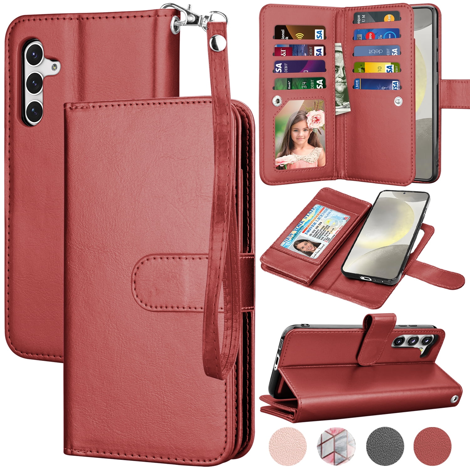 For Samsung Galaxy S24 Wallet Case, Ebizware Galaxy S24 Magnetic Leather Wallet Phone Case with ...