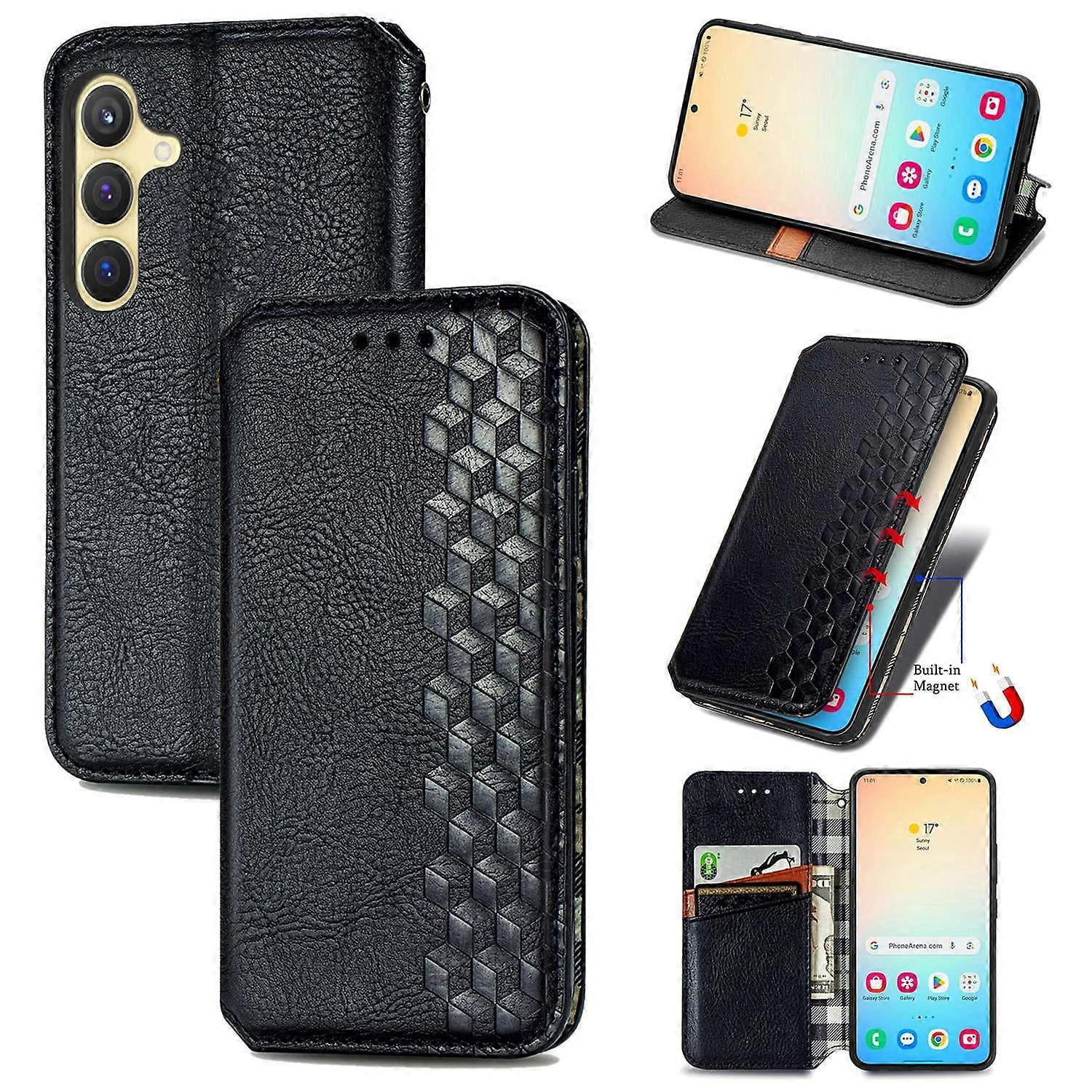 For Samsung Galaxy S25 Case Rhombus Imprint PU Leather Wallet Phone ...