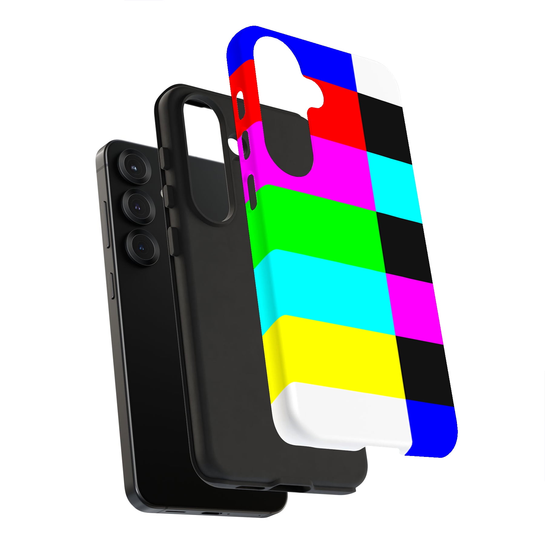 For Samsung Galaxy S25, Dual-Layers Rugged Case, TV Color Bars Print ...