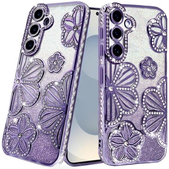 For Samsung s26 Shimmer Glitter Floral Design Thick TPU Case Cover ...