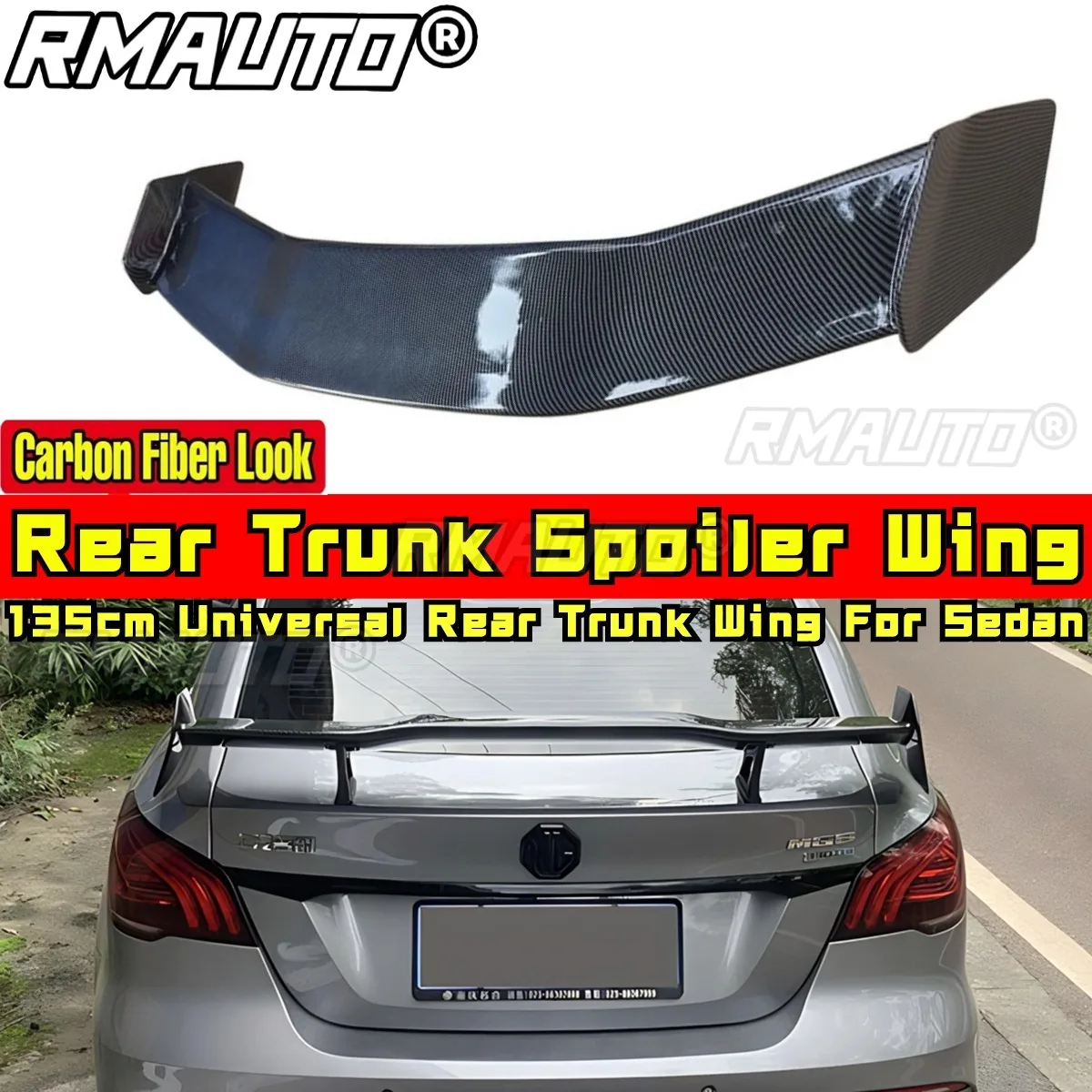 For Sedan 135cm Universal Rear Trunk Wing Rear Spoiler Glossy Black GT ...