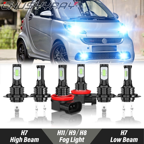 For Smart Fortwo 2008 2009 2010-2015 6Pcs LED Front Headlight Bulbs Fog ...