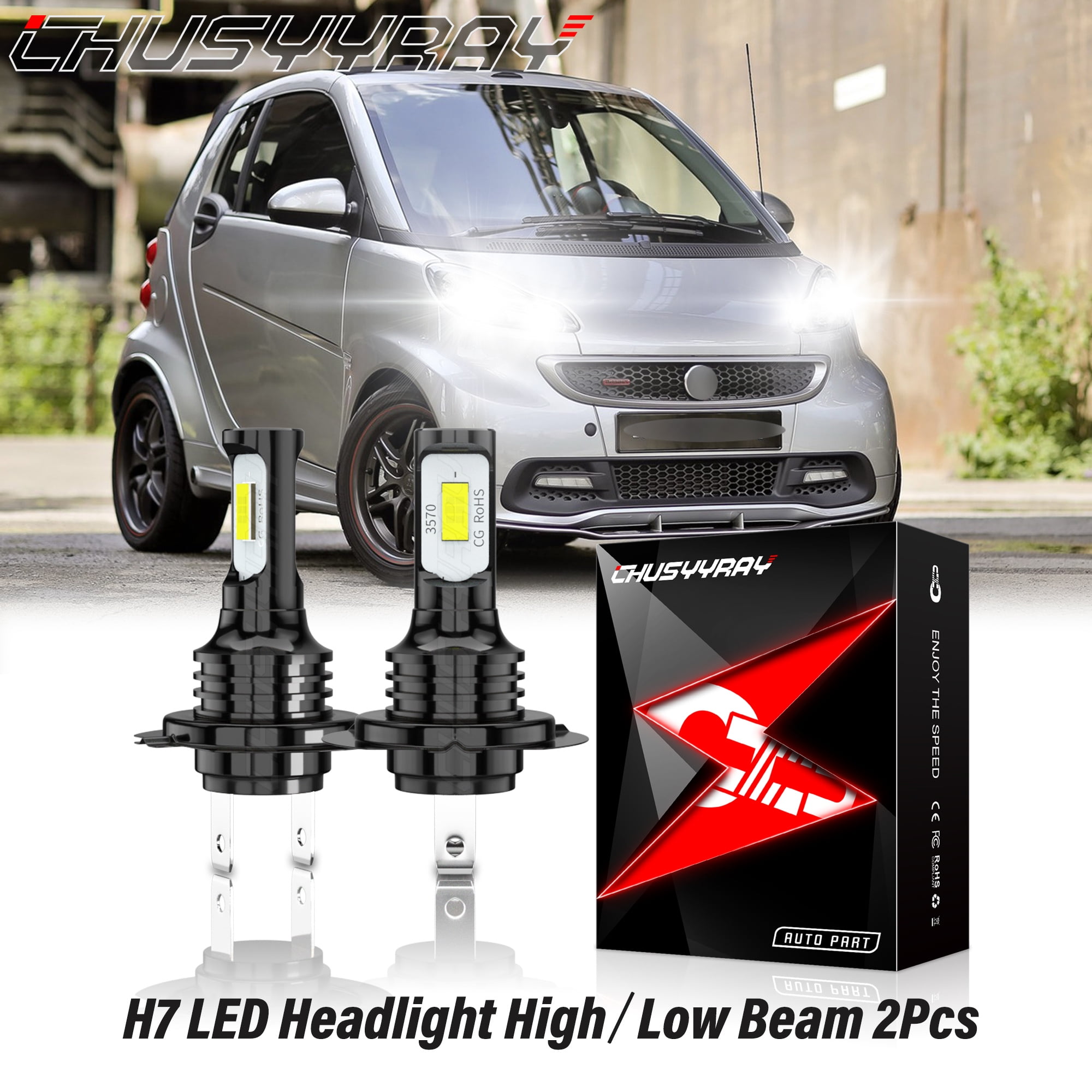 For Smart Fortwo 2008-2012 2013 2014 2015 LED Headlight H7 High/Low ...