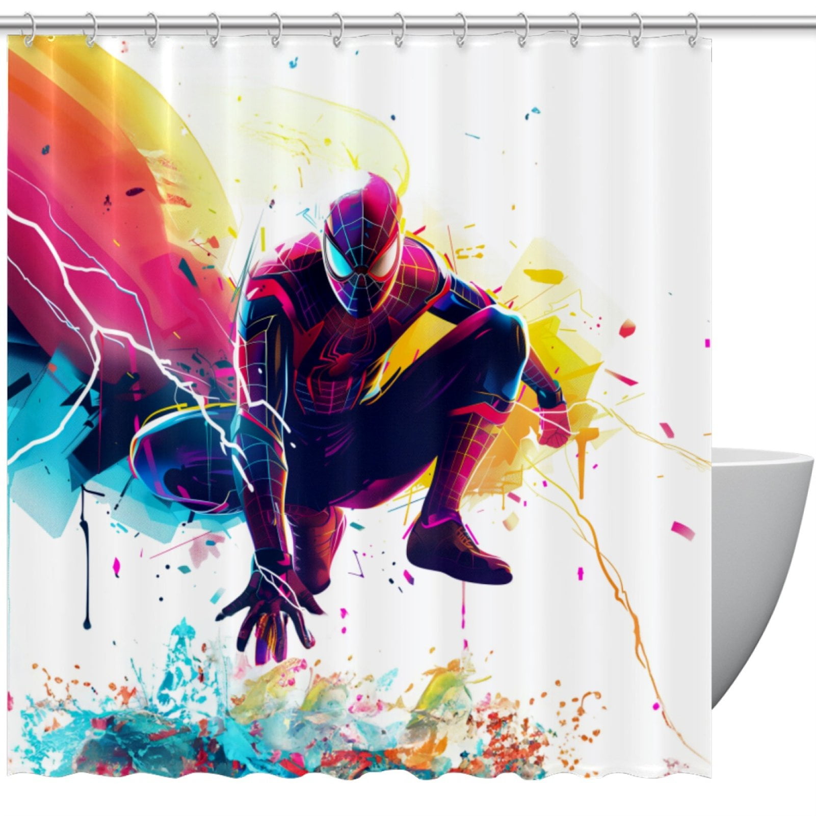 For Spiderman Bathroom Curtain, Shower Curtain Sets - Waterproof, with ...