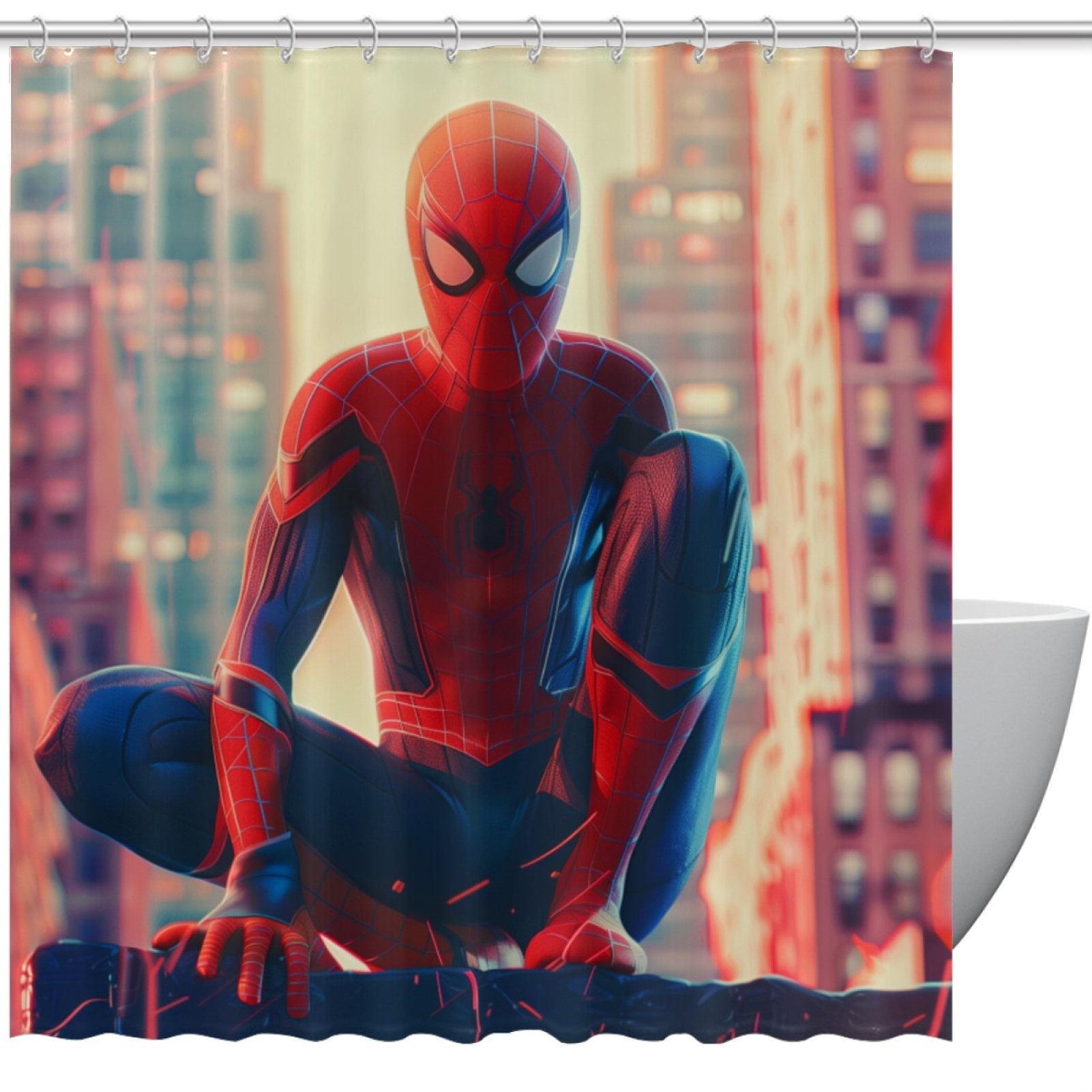 For Spiderman Waterproof Bathroom Curtains Shower Curtain Set with Hook ...