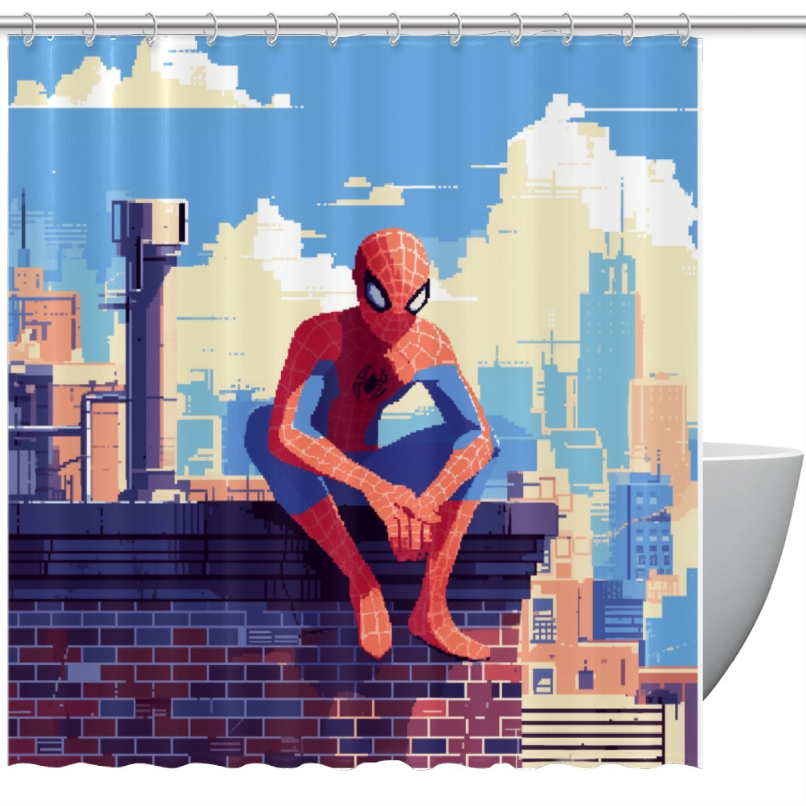 For Spiderman Waterproof Printed Shower Curtain Set with Hook for ...