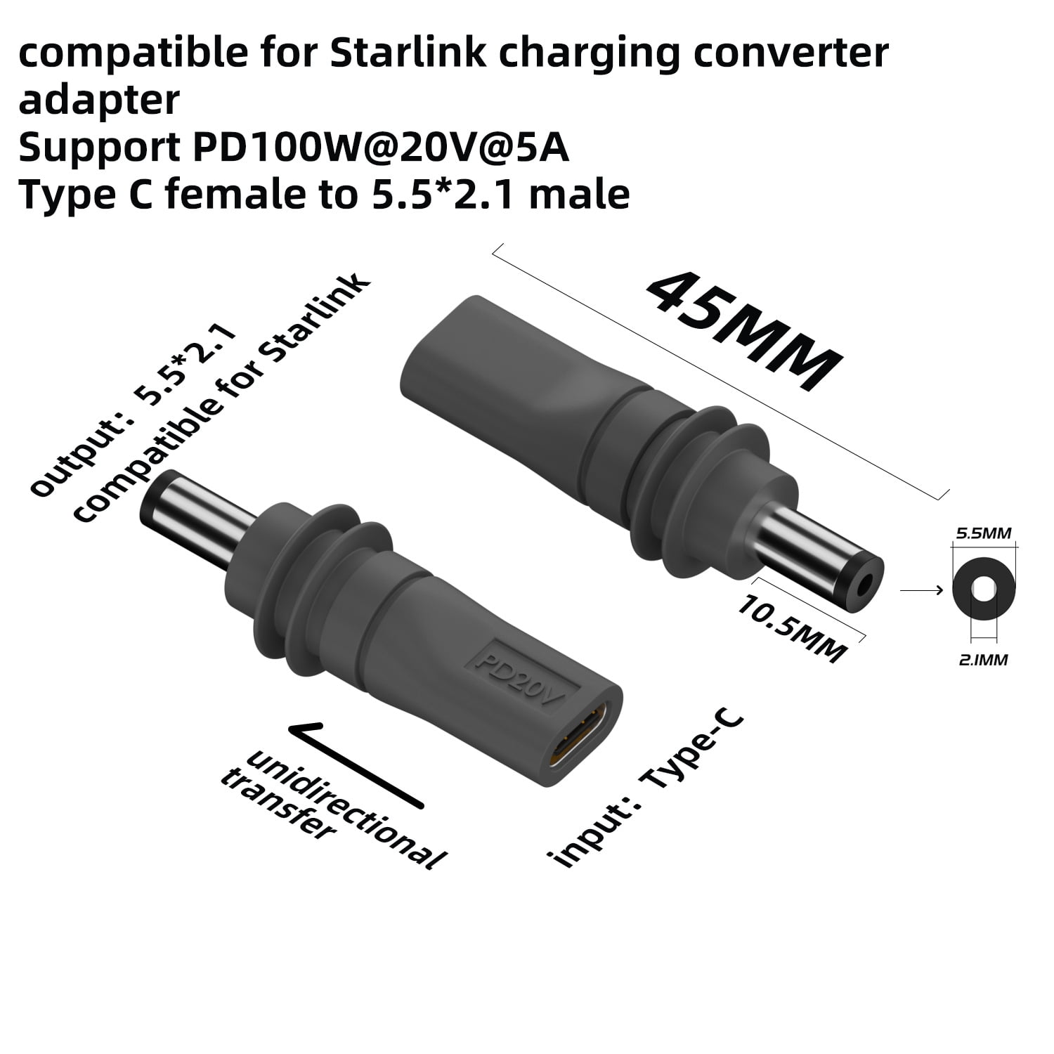 For Starlink Mini Cable 2M(6.6ft) Starlink Mini DC Power Type-C Input ...