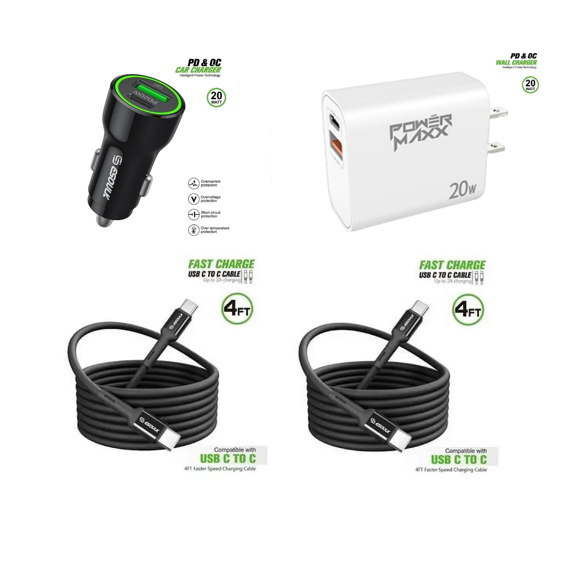For TCL 40 X 5G T609M 20W Car Charger Plus 20W Wall Charger with 2X C ...