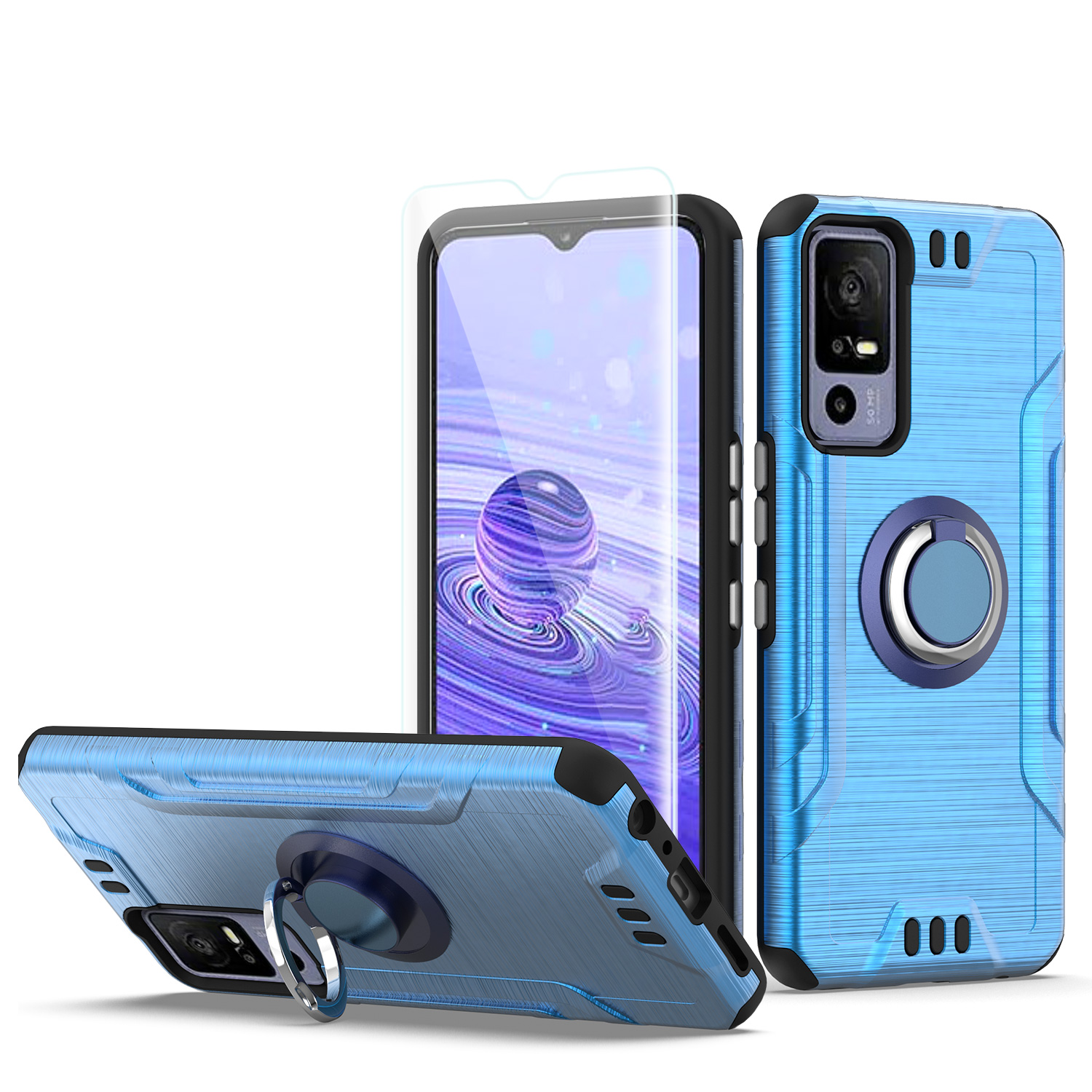 For TCL 40 XE 5G Combo Ring Stand Cases with Screen Protector Hybrid ...